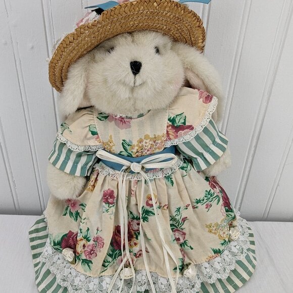 Toys | Vintage White Bunny Rabbit Plush Stuffed Animal 12 Floral Dress ...